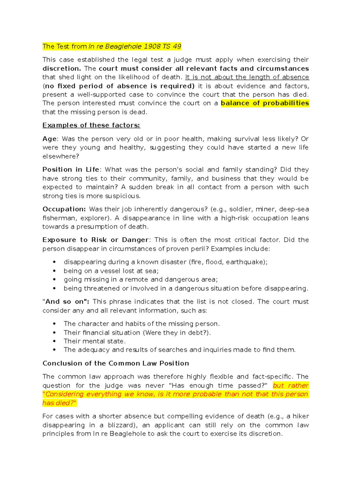 Legal Test for Discretion in In re Beaglehole 1908 TS 49 - Studocu