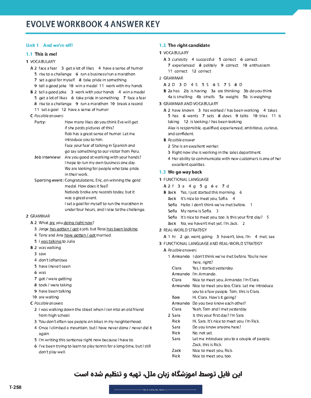 Evolve 4 Workbook Answer Key - Melal Institute - Studocu