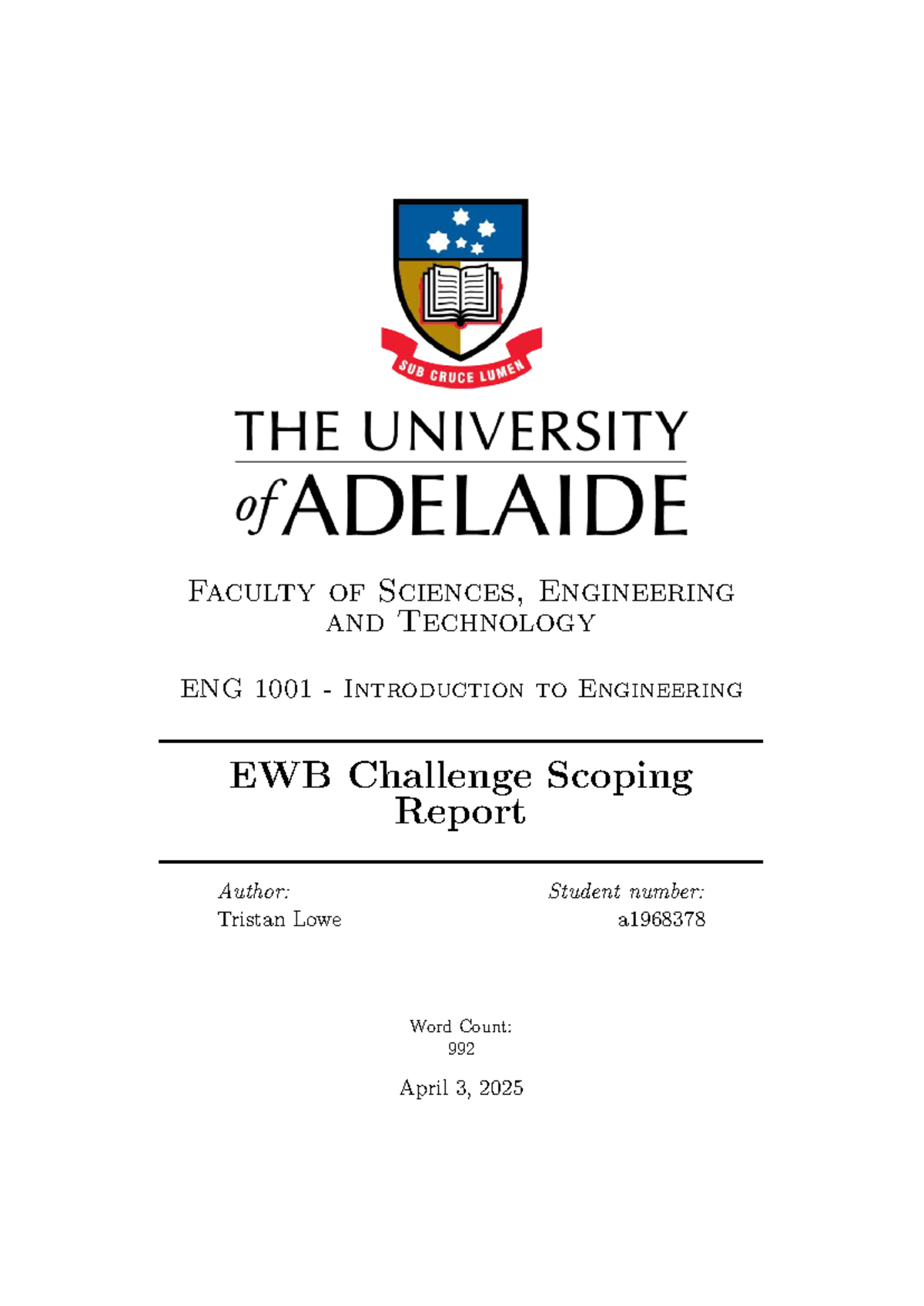 EWB 1001 Scoping Report: Water System Solutions for Saibai Island - Studocu