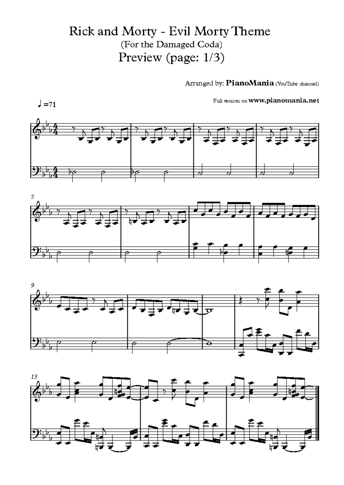 Rick and Morty (Preview) - Evil Morty Theme Piano Arrangement - Studocu