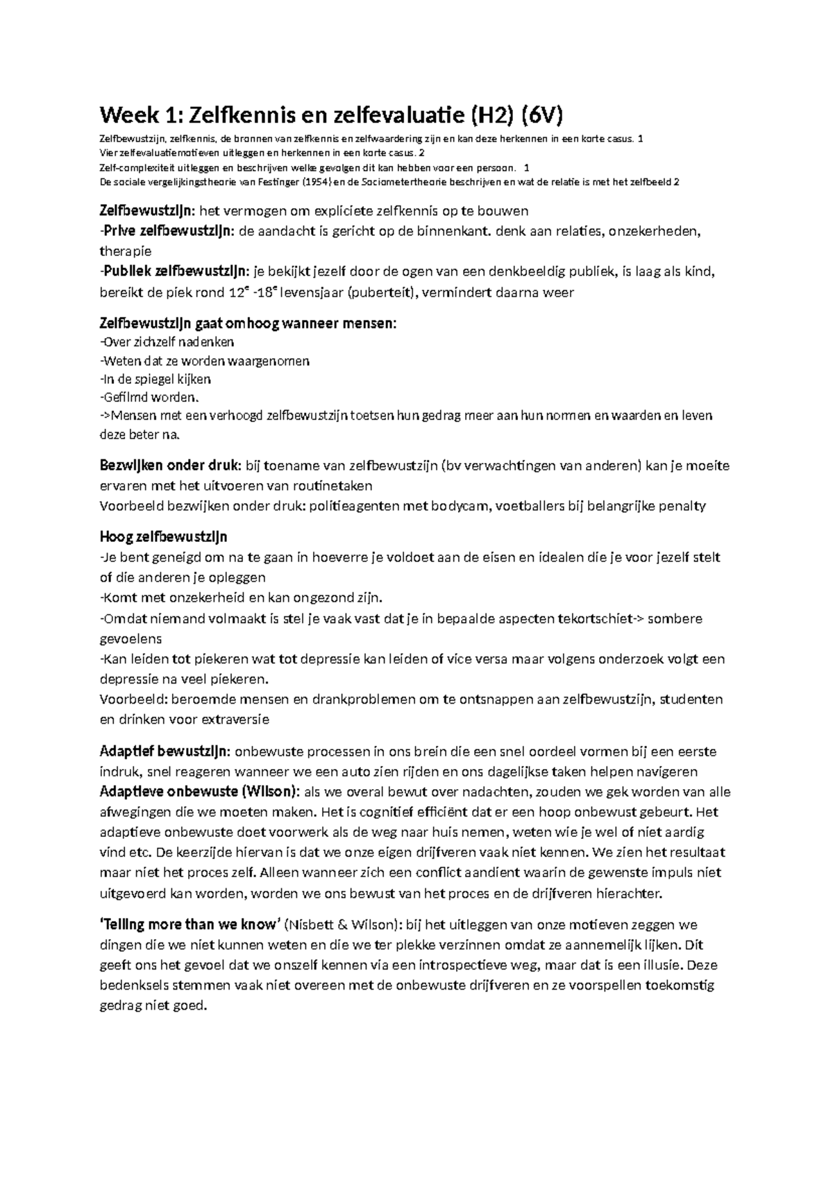 Week 1: Zelfkennis en zelfevaluatie (H2) (6V) - Inzicht in ...