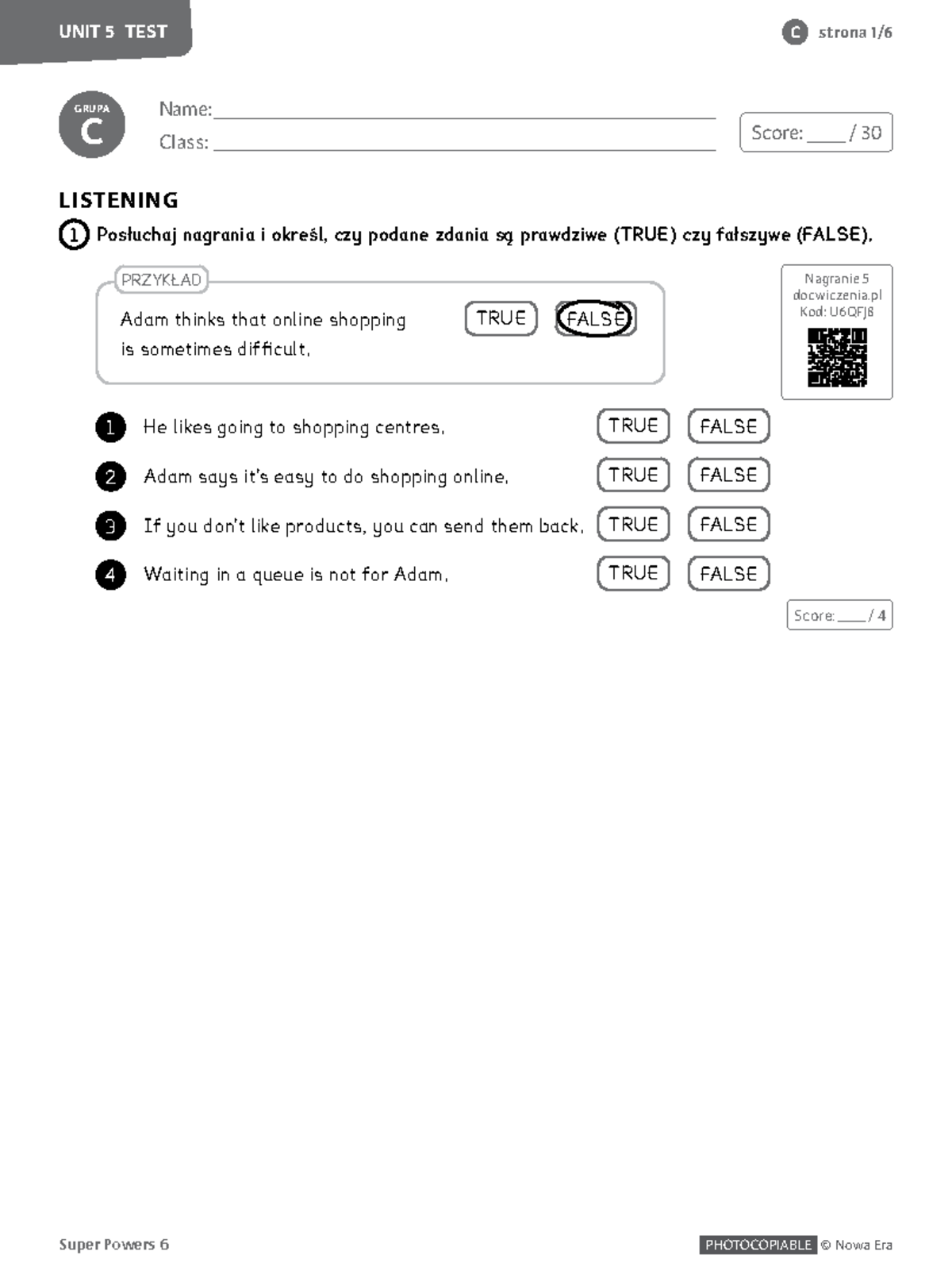 Super Powers 6 - UNIT 5 TEST: Listening, Vocabulary, Grammar, Reading ...