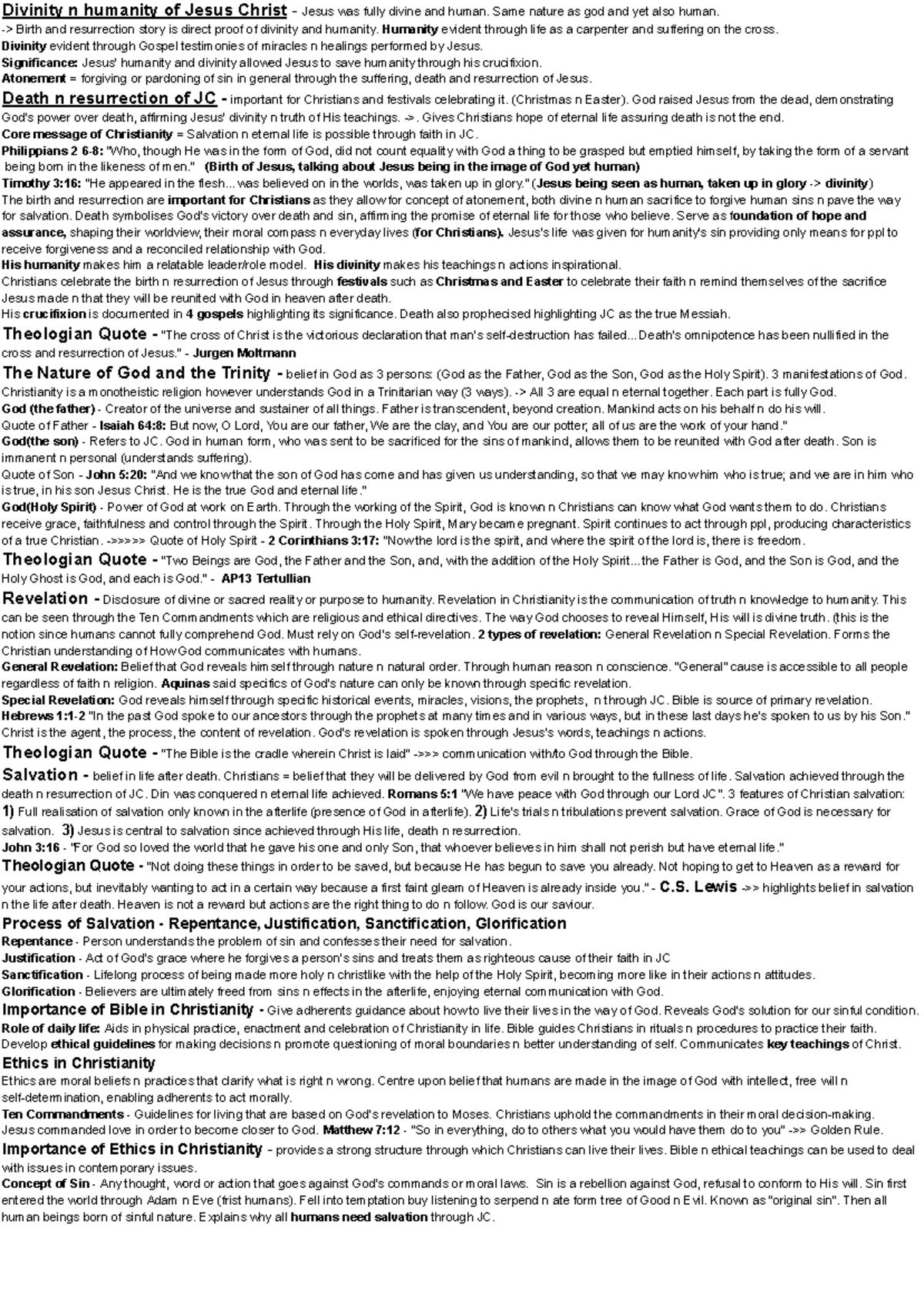 Divinity and Humanity of Jesus Christ: Key Concepts for SOR Test - Studocu