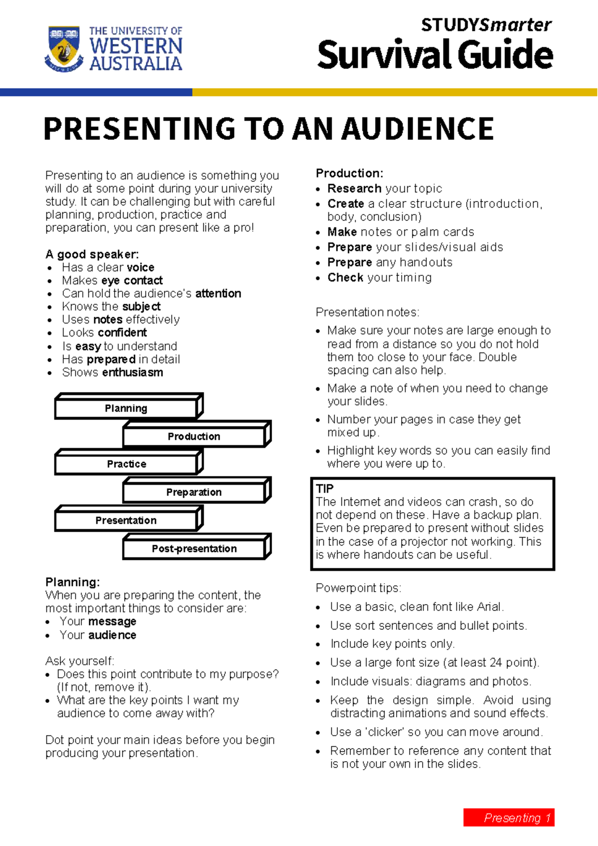 P1 Final Exam Study Guide: Presenting to an Audience - Studocu