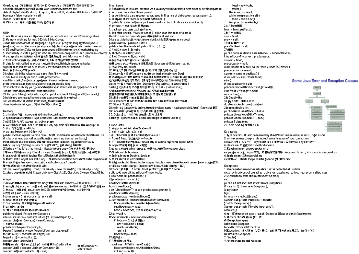 Java OOP Midterm Cheatsheet: Inheritance, Polymorphism, and More - Studocu