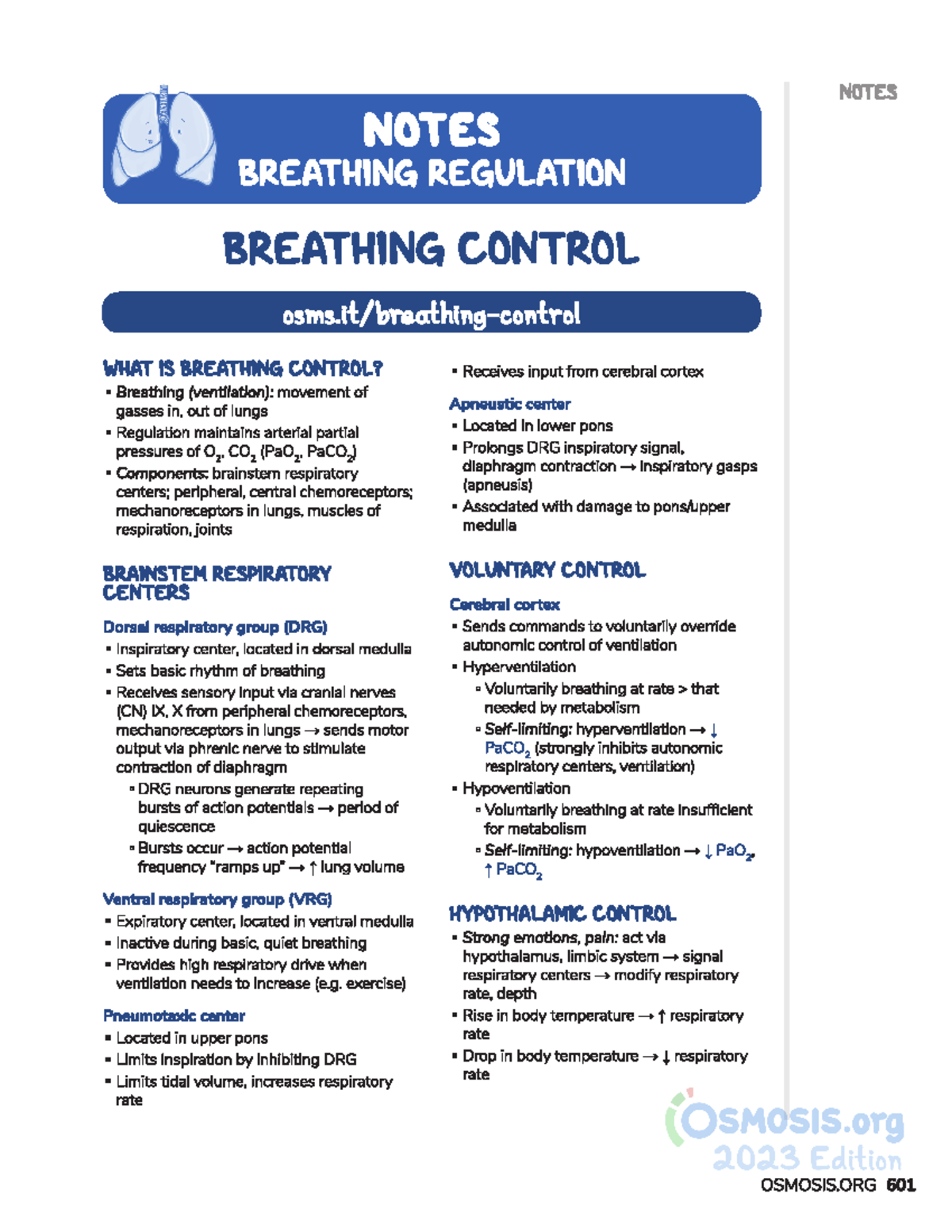 Breathing Regulation Notes Diagrams & Illustrations Osmosis - NUR1 434 ...