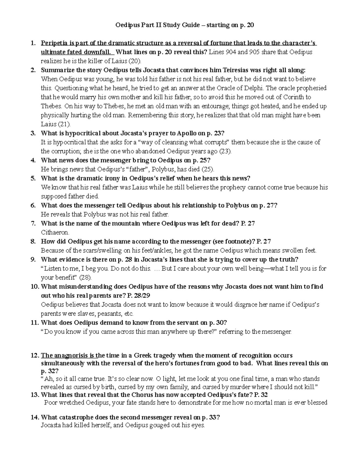 Oedipus Study Guide Part 2: Key Themes and Analysis Insights - Studocu