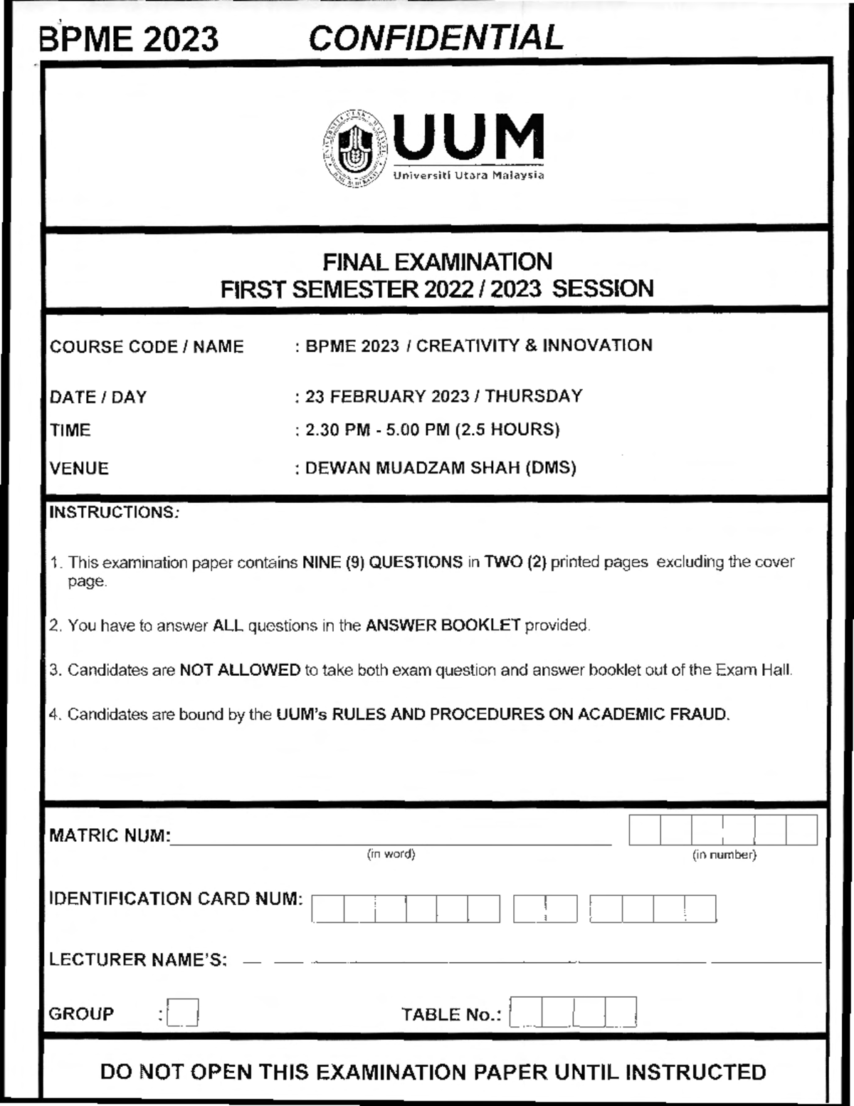 BPME2023 1 2022 2023-A221 - BPME 2023 CONFIDENTIAL LIMITED UUM TEAM ...