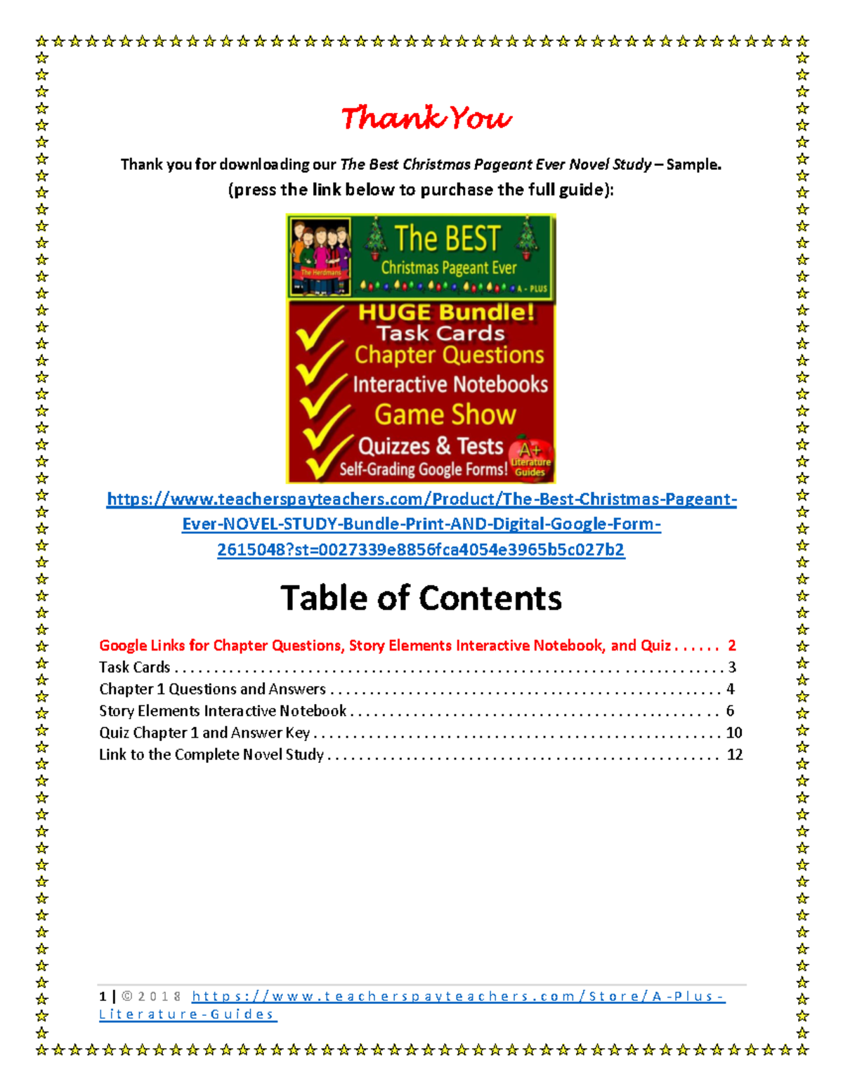 The Best Christmas Pageant Ever Novel Study Sample: Chapter 1 Overview ...