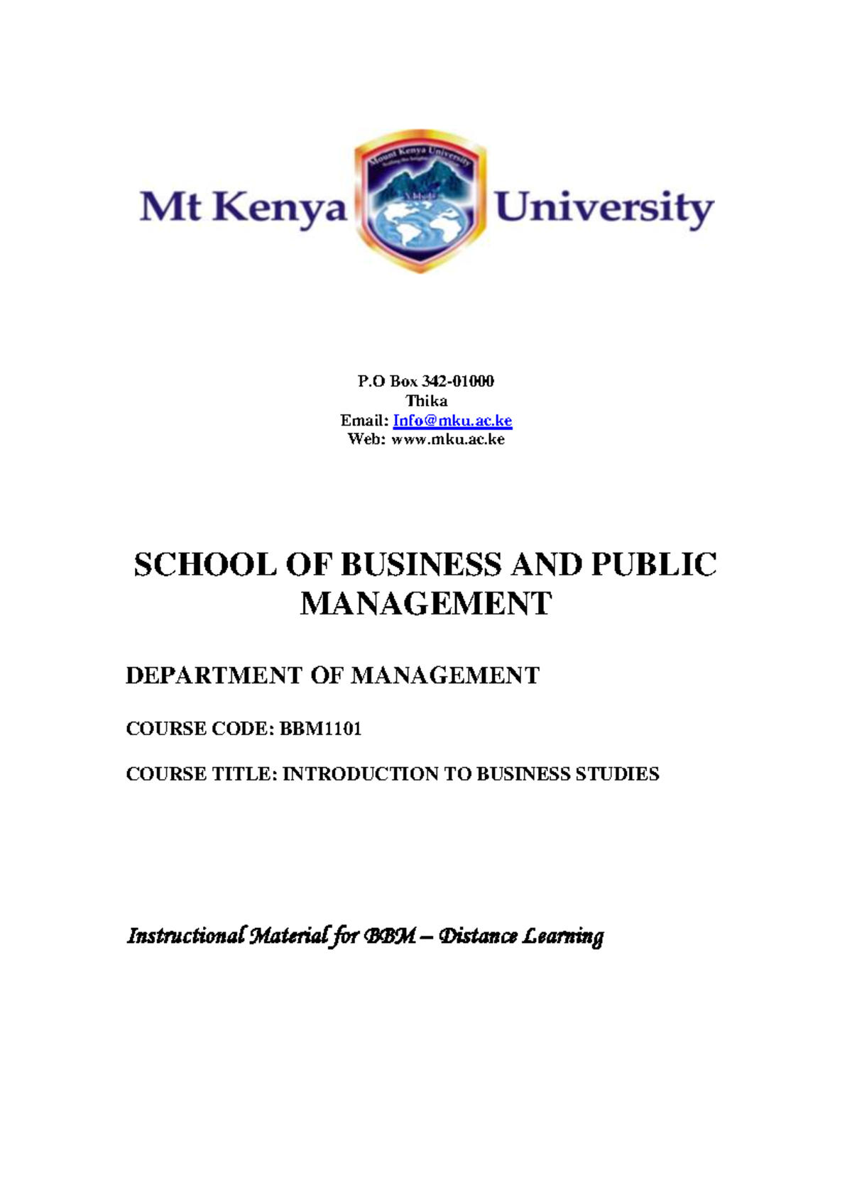 BBM1101: Comprehensive Guide to Introduction to Business Studies - Studocu