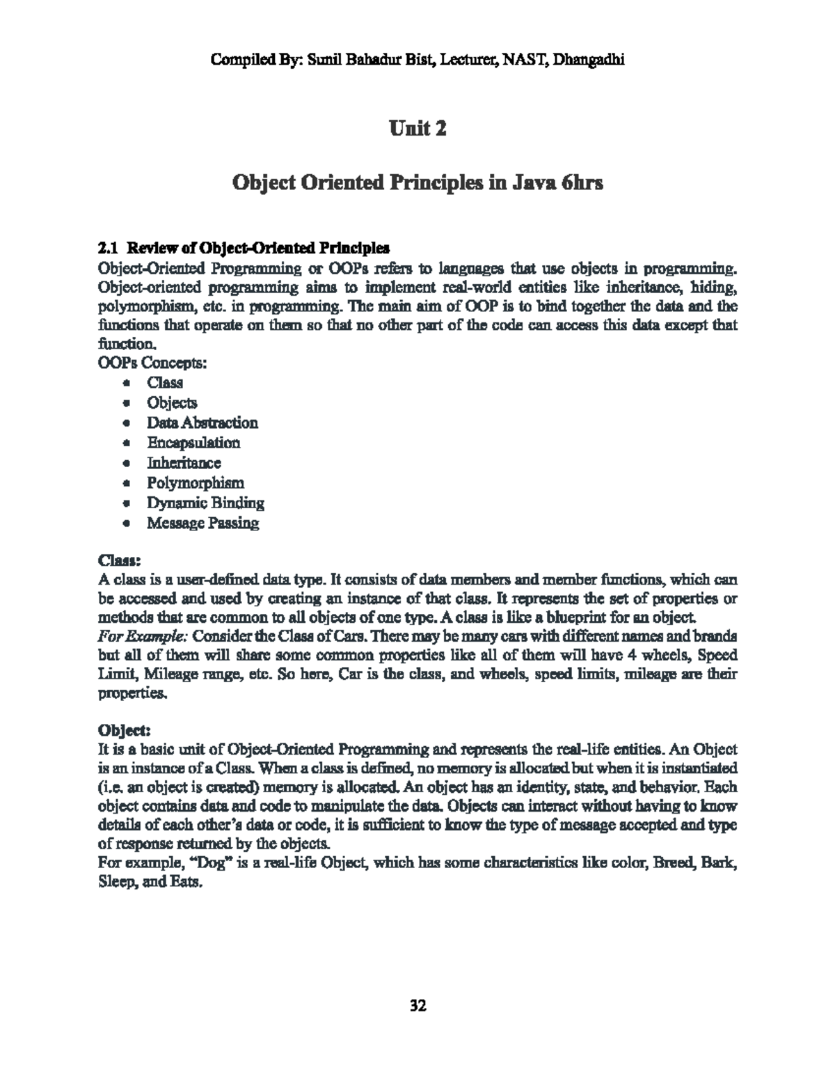 Unit 2: Object Oriented Principles in Java - Compiled Notes - Studocu