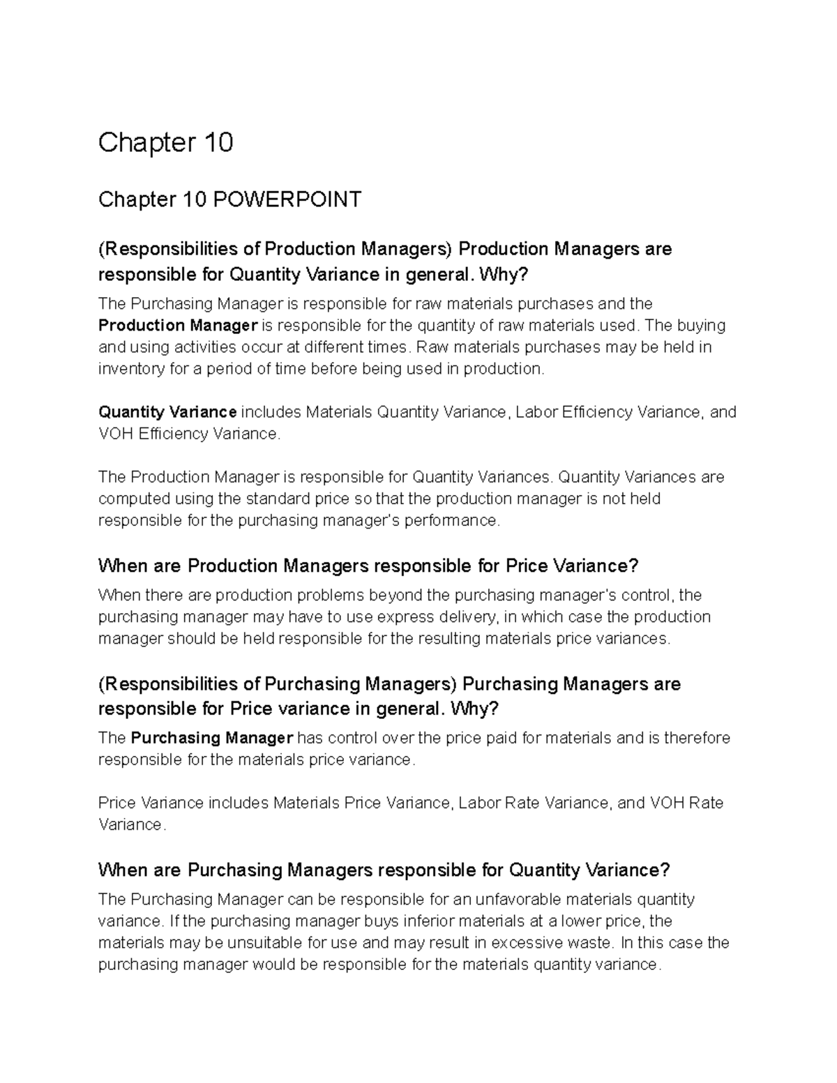 ACC 102 Quiz 4 Review: Insights on Ch 10 & 11 Responsibilities - Studocu