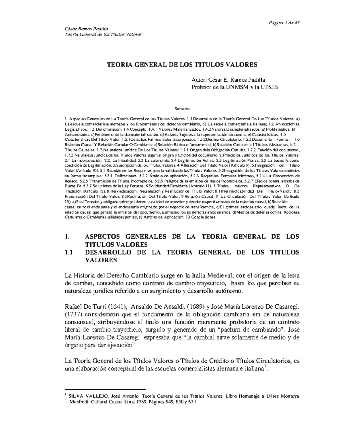 Teoria General DE LOS Titulos Valores Autor César E Ramos Padilla ...