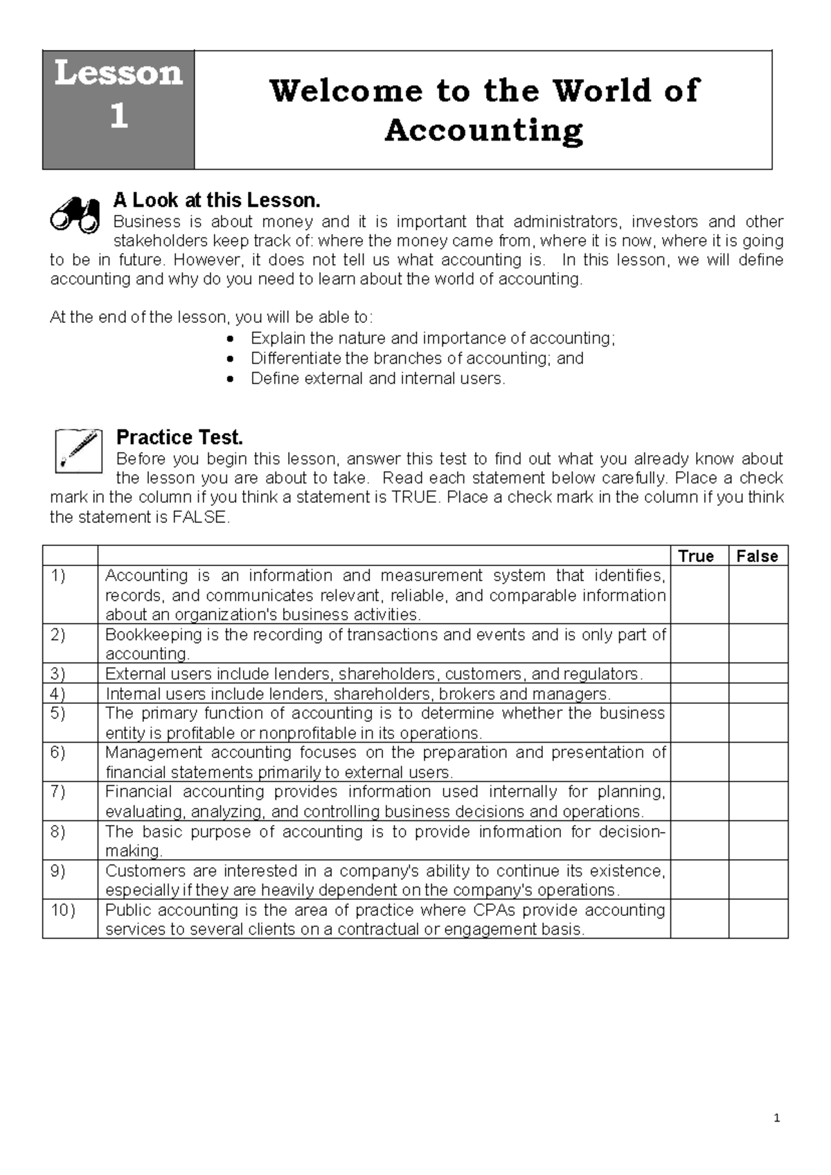 Lesson 1: Intro to Accounting - Understanding Key Concepts and Users ...