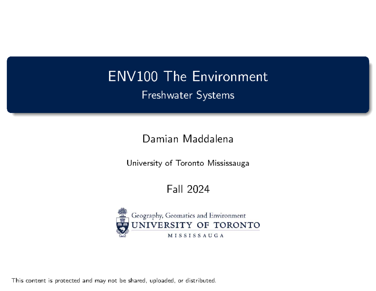 ENV100 freshwater systems slides full - ENV100 The Environment ...