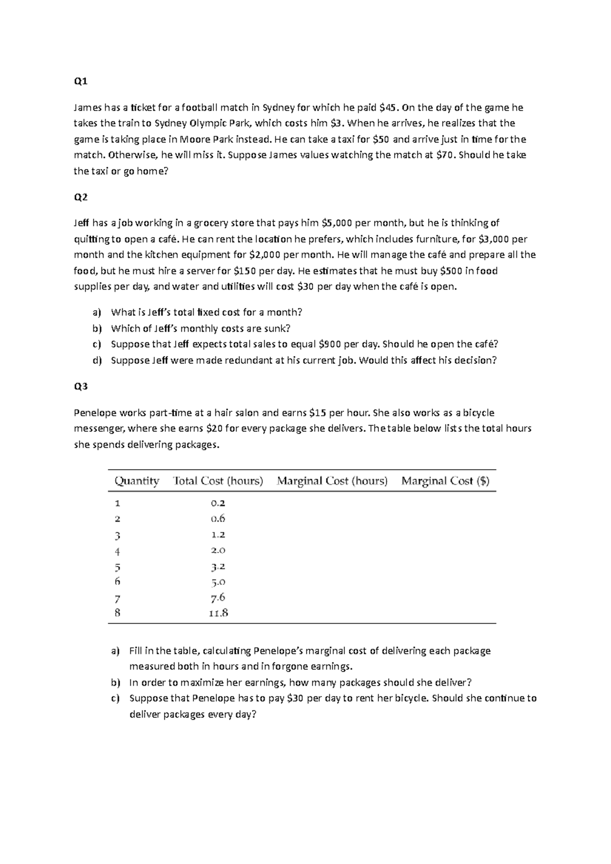 ECON1101 - Week 2 Tutorial Questions & Case Studies on Costs and ...