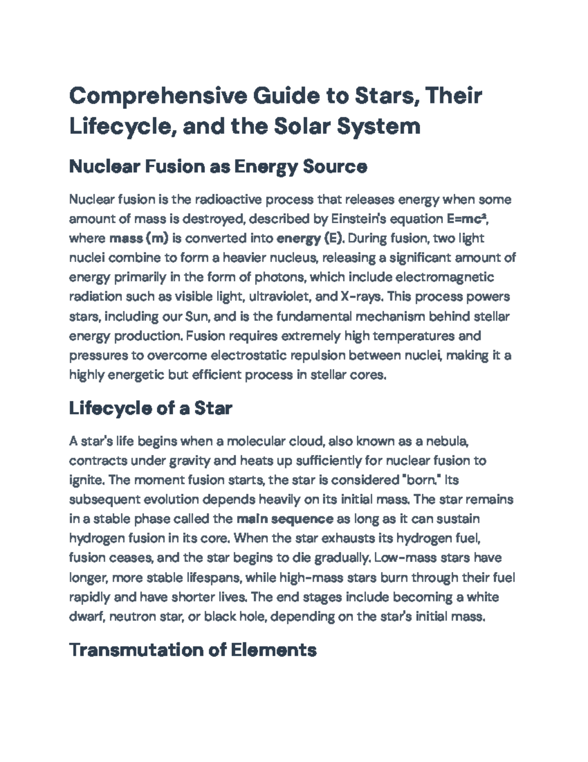 Comprehensive Guide to Stellar Evolution and the Solar System (ASTR 101 ...