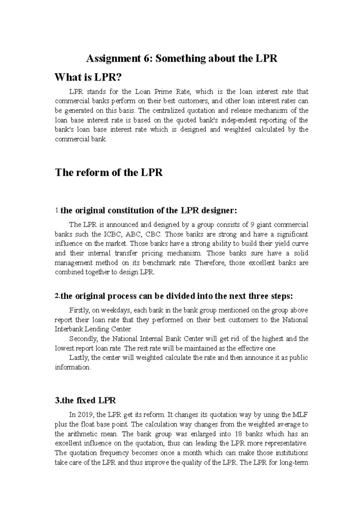 LPR Explained: Its Role in Commercial Banking Reforms - Studocu