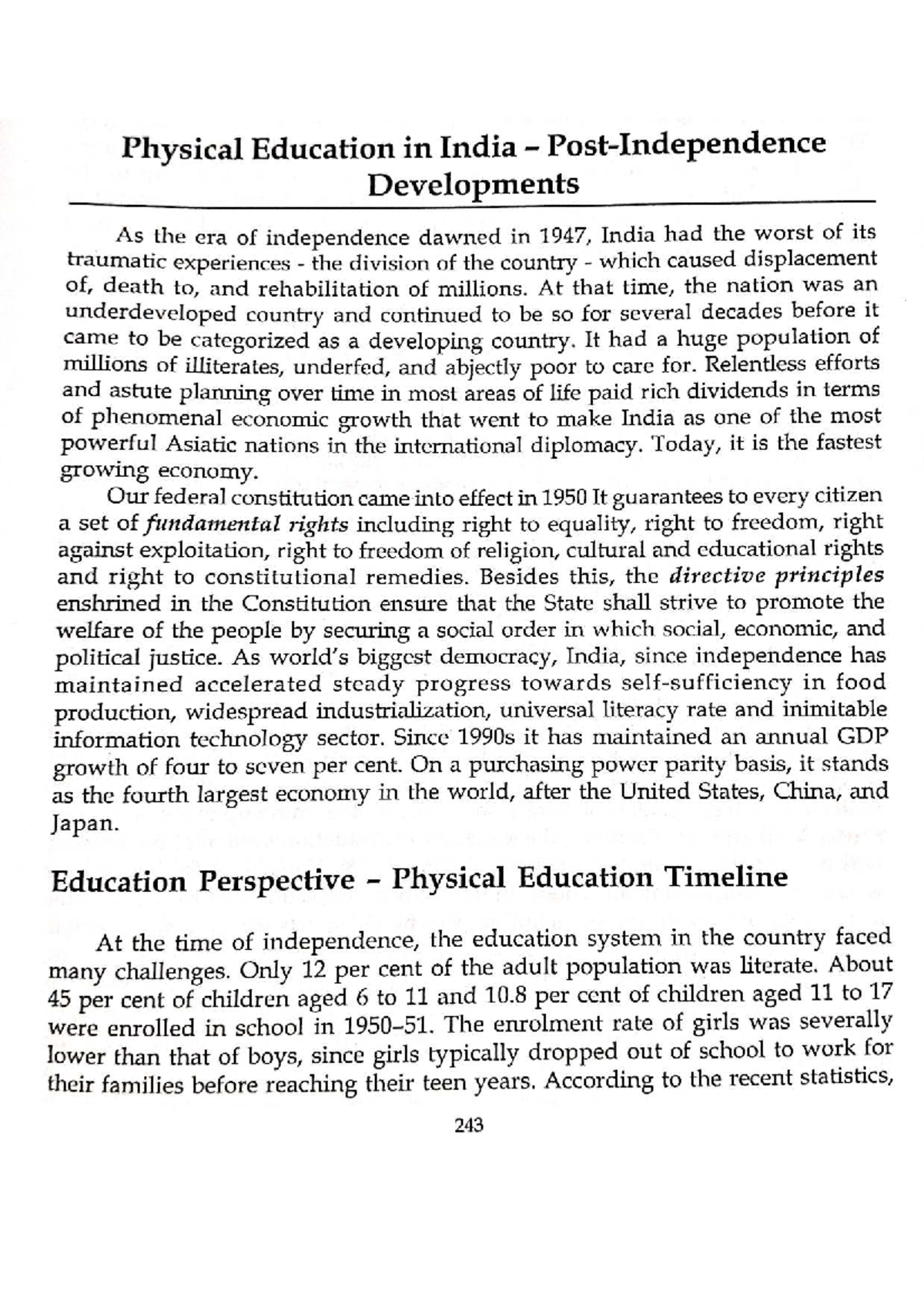 Physical Education in India: Developments Since Independence (PE101 ...