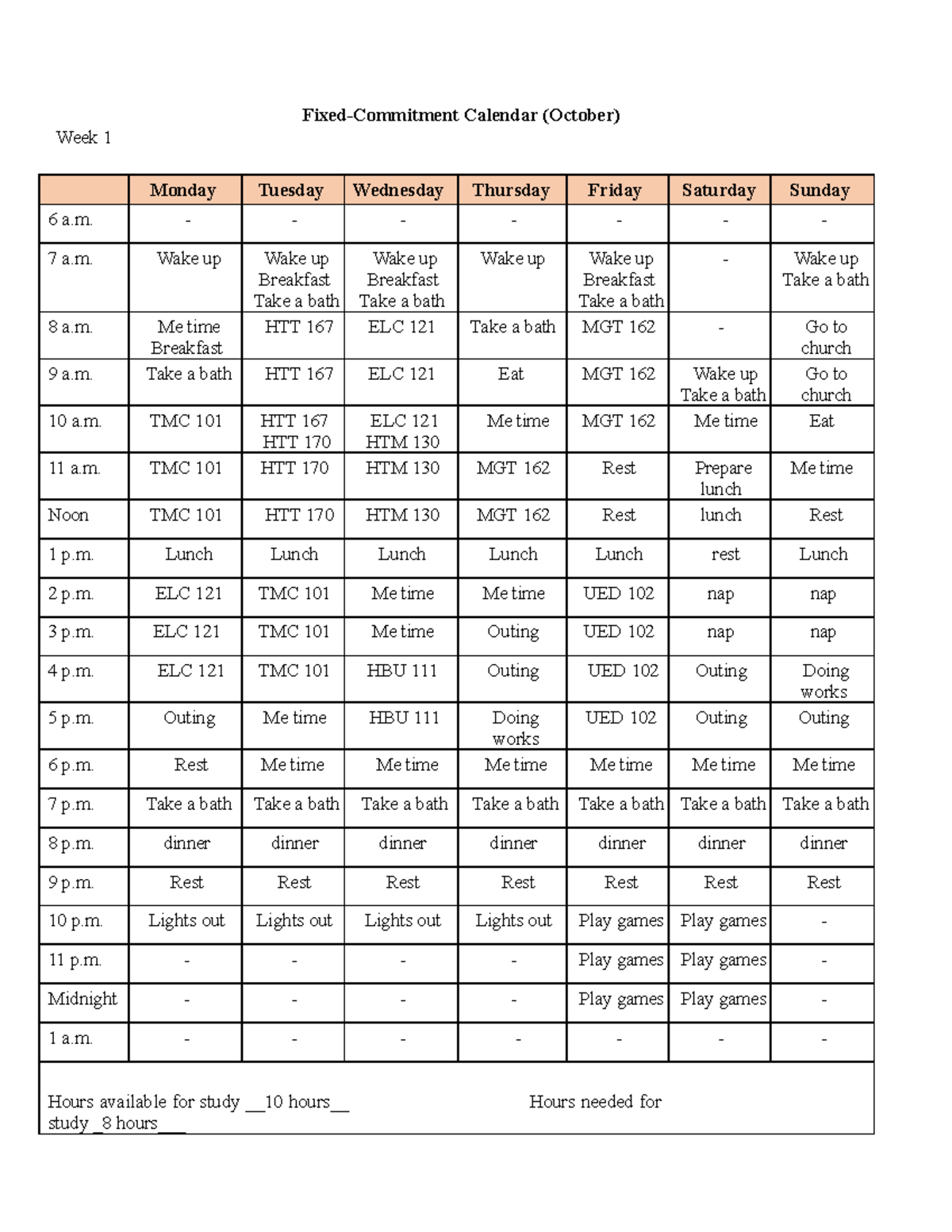 (Fixed-Commitment Calendar) October - Fixed-Commitment Calendar ...