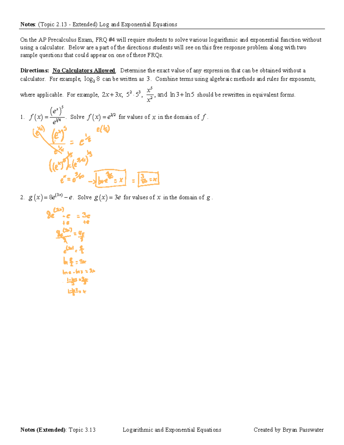 AP Precalculus - Midterm Notes on Logarithmic & Exponential Equations ...