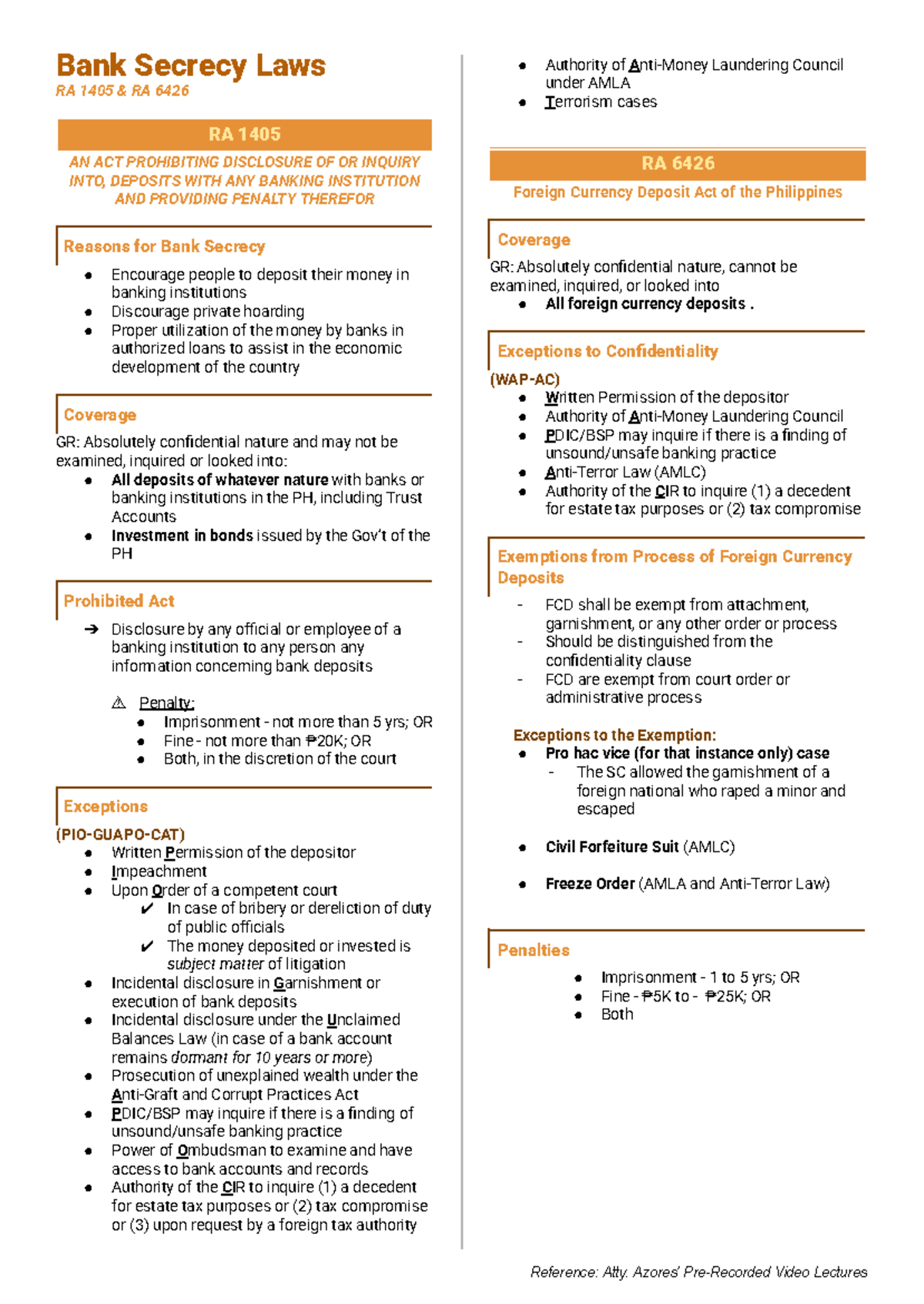 Bank Secrecy Laws Overview: RA 1405 & RA 6426 Insights - Studocu