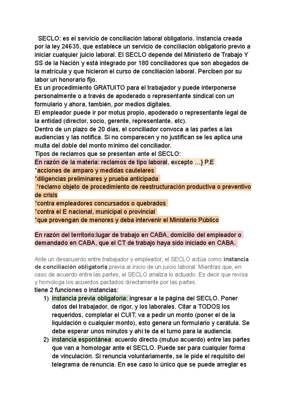 SECLO: Conciliación Laboral Obligatoria y Procedimientos en CABA - Studocu