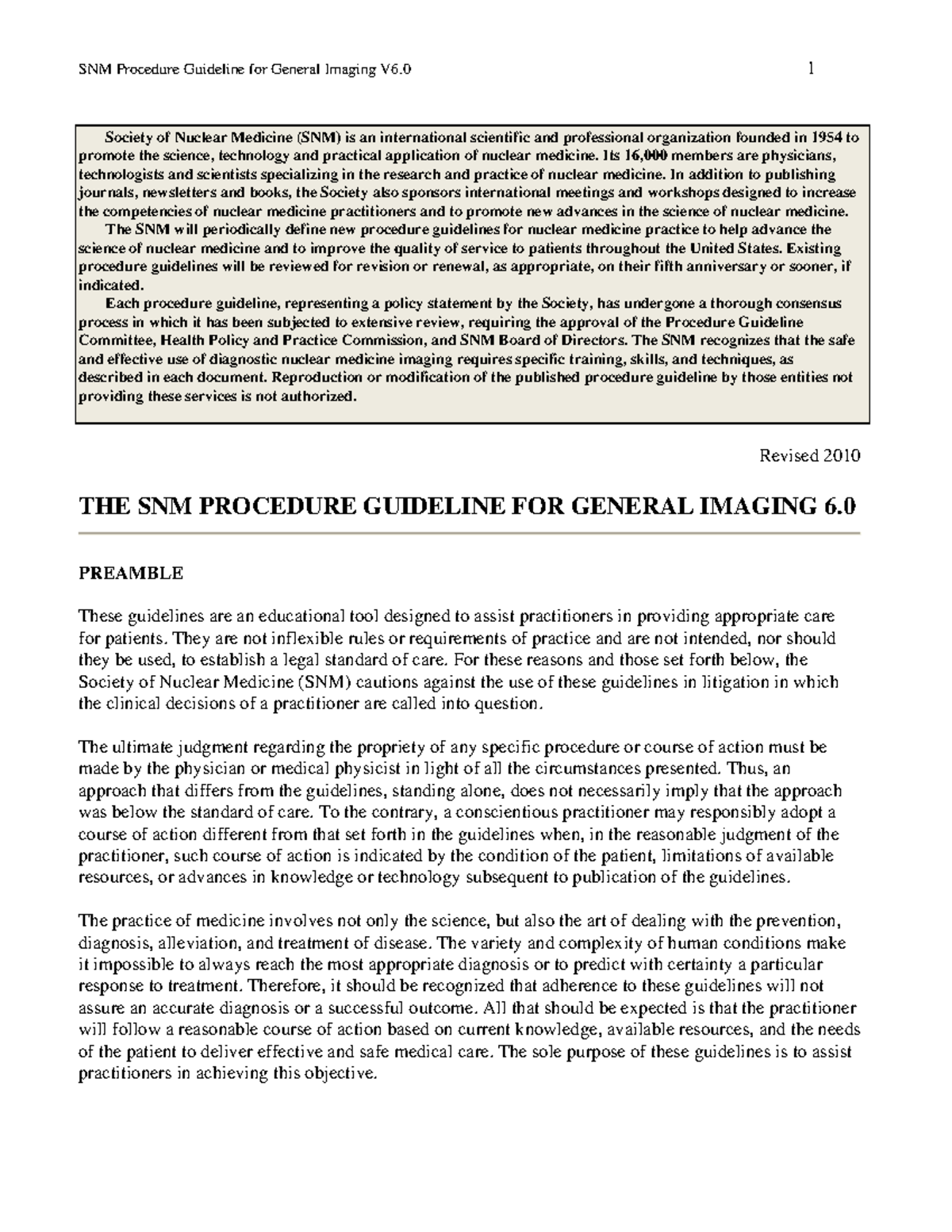 SNM Procedure Guideline for General Imaging V6.0 - Studocu