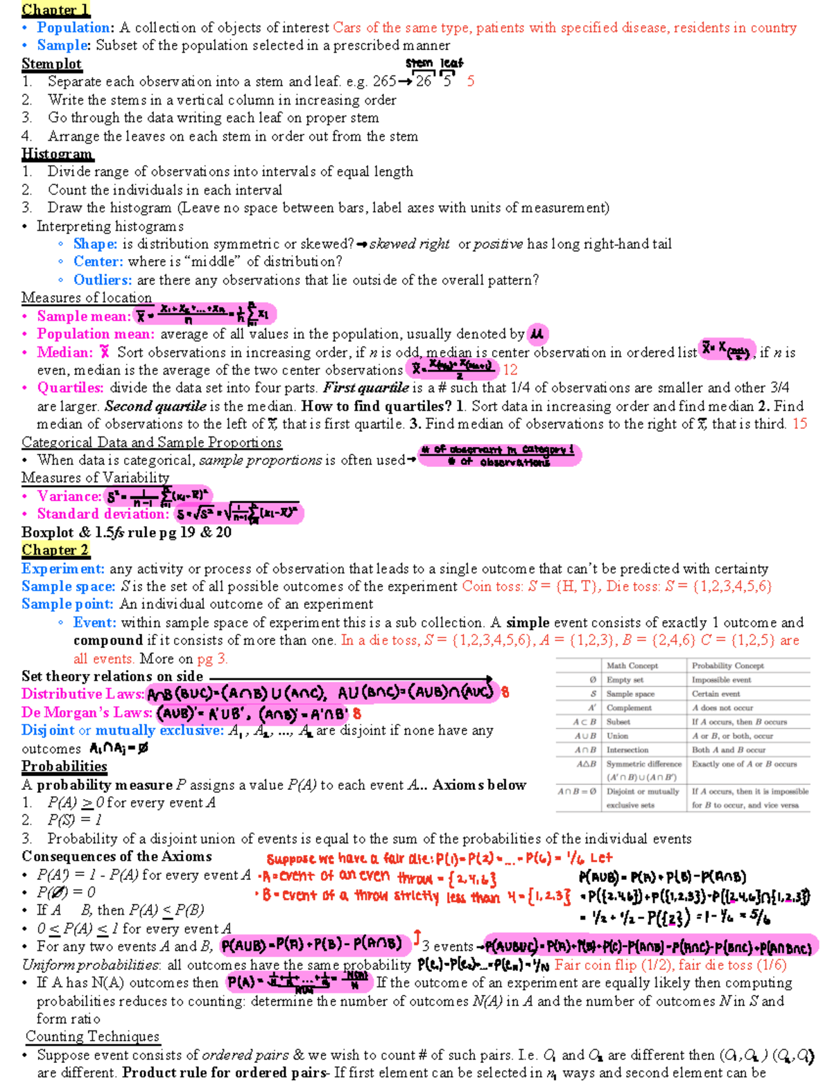 MATH 101: Exam 1 Study Guide on Statistics and Probability Concepts ...