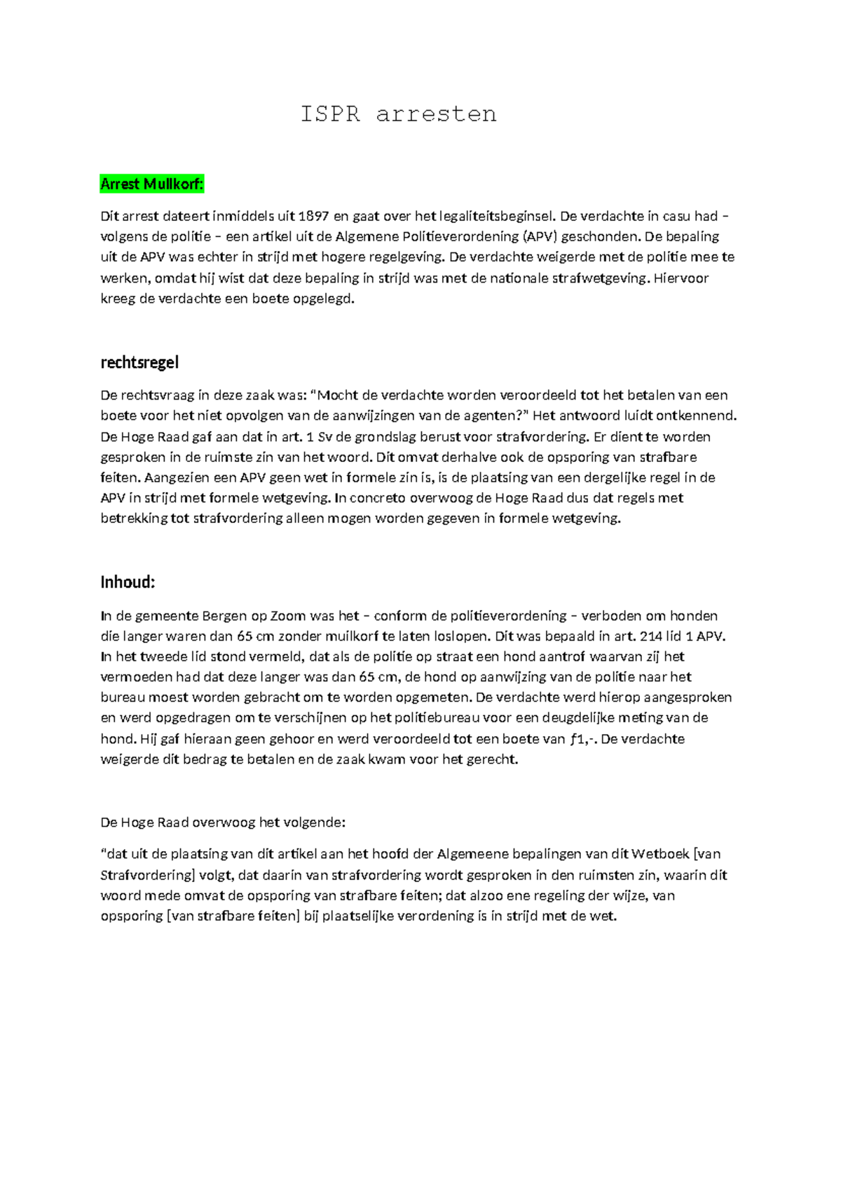 ISPR Arresten en Rechtsregels: Essentiële Uitleg en Analyse - Studeersnel