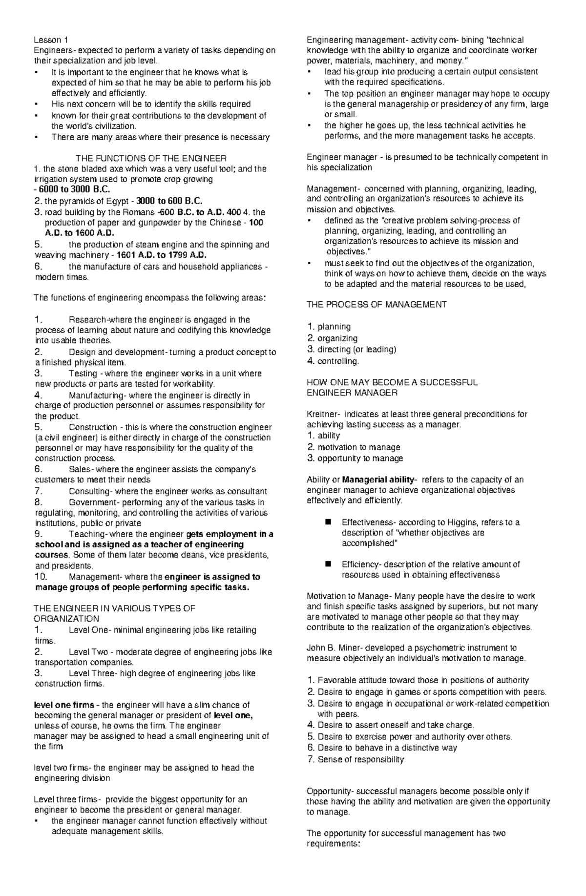 ENGG 406: Comprehensive Review of Engineering Management Principles ...