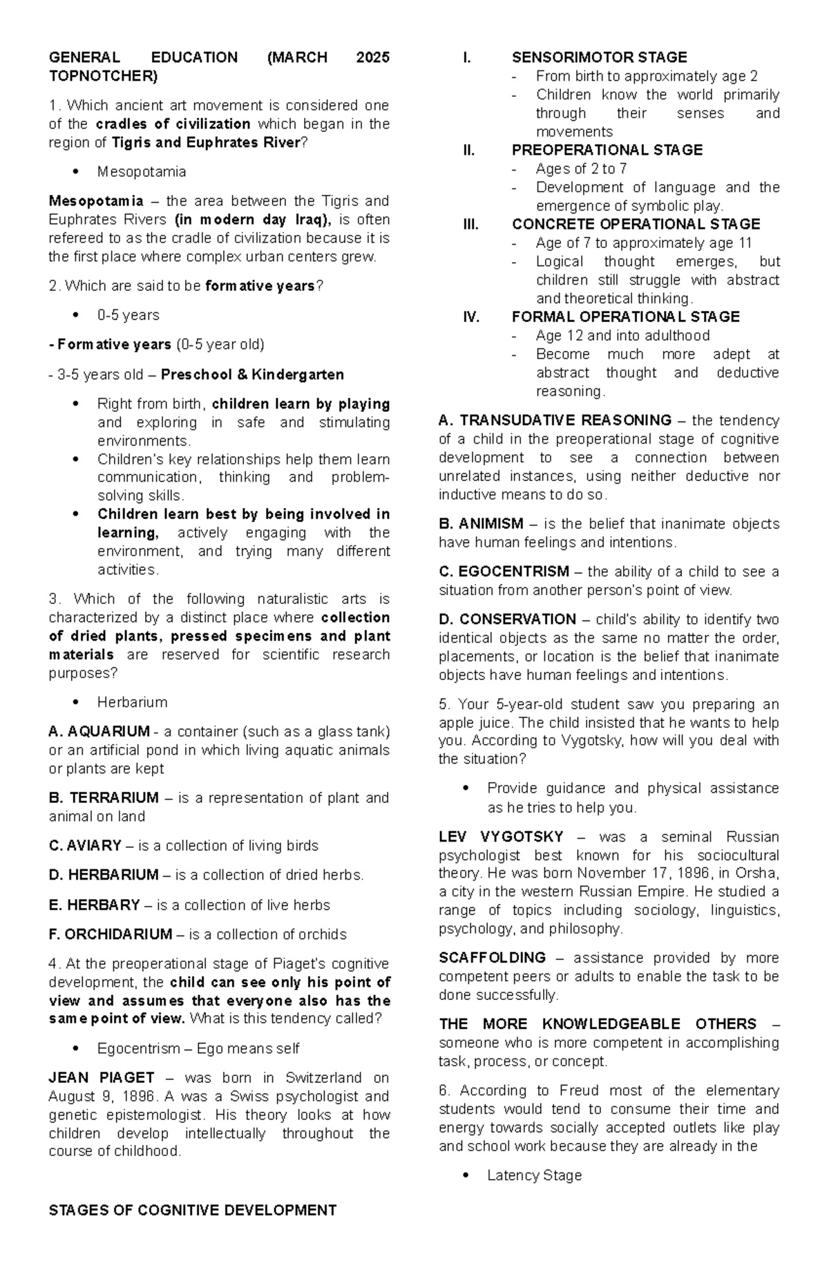 [Lecture] General Education Notes: Key Concepts & Development Stages ...
