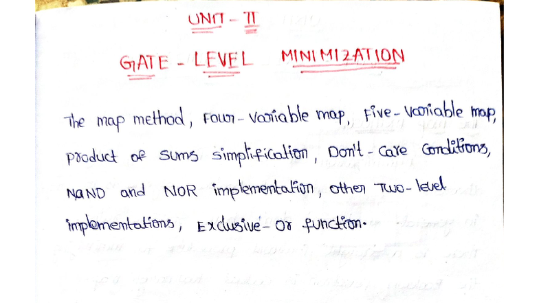 DE Unit II: Gate Level Minimization and Boolean Function Simplification ...