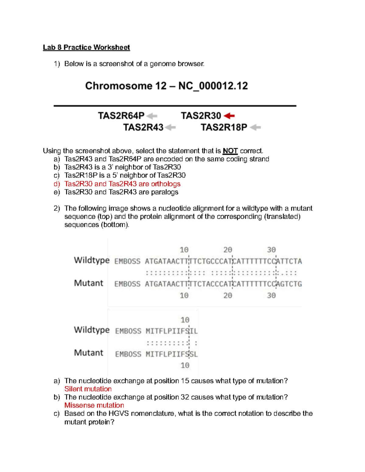 Lab 8 Practice Worksheet Answer Key: Genome & Bioinformatics Insights ...
