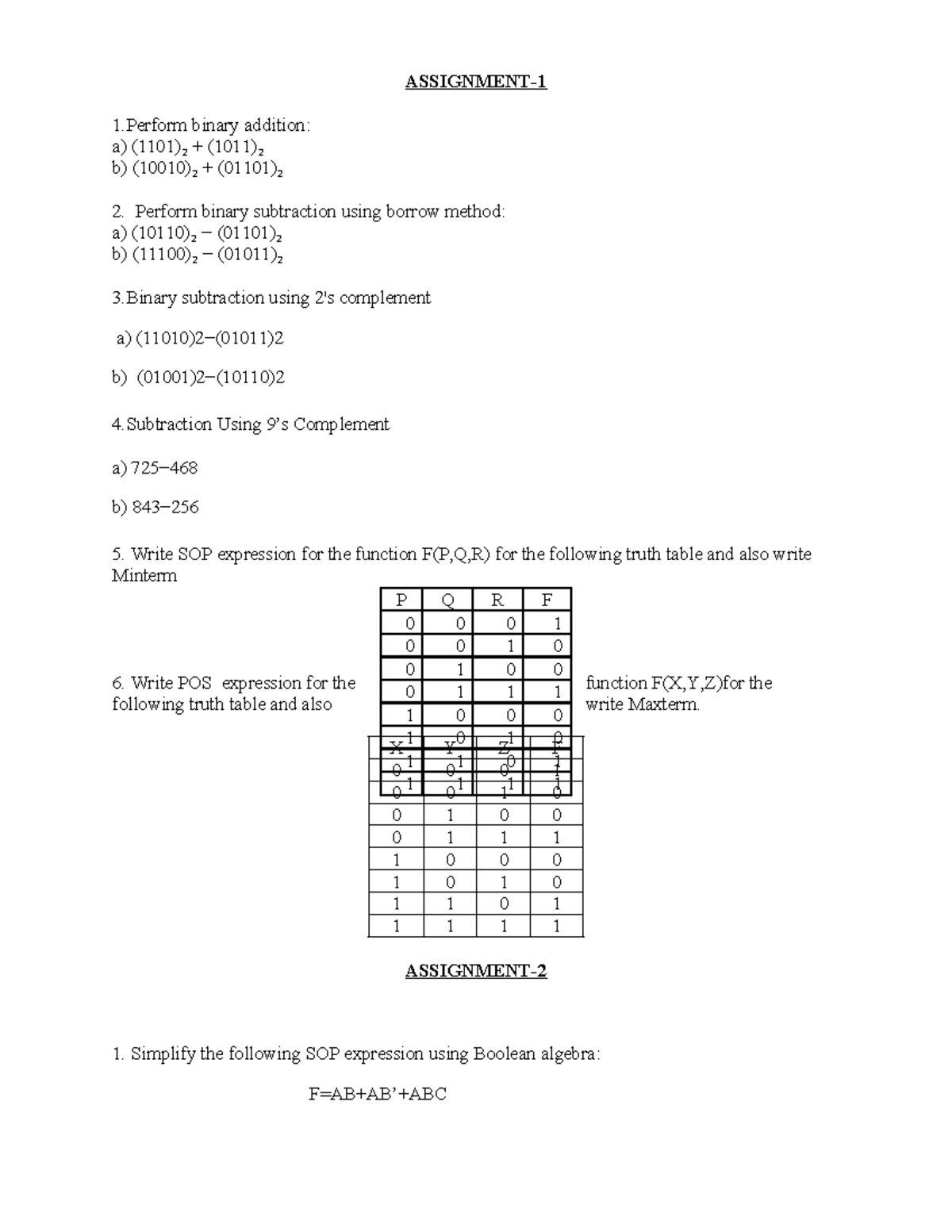 DPCO Assignment 1: Binary Operations & Boolean Algebra - Studocu