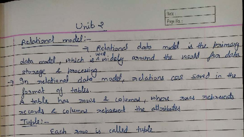 DBS 101 Unit 2: Overview of Relational Data Model and Operations - Studocu