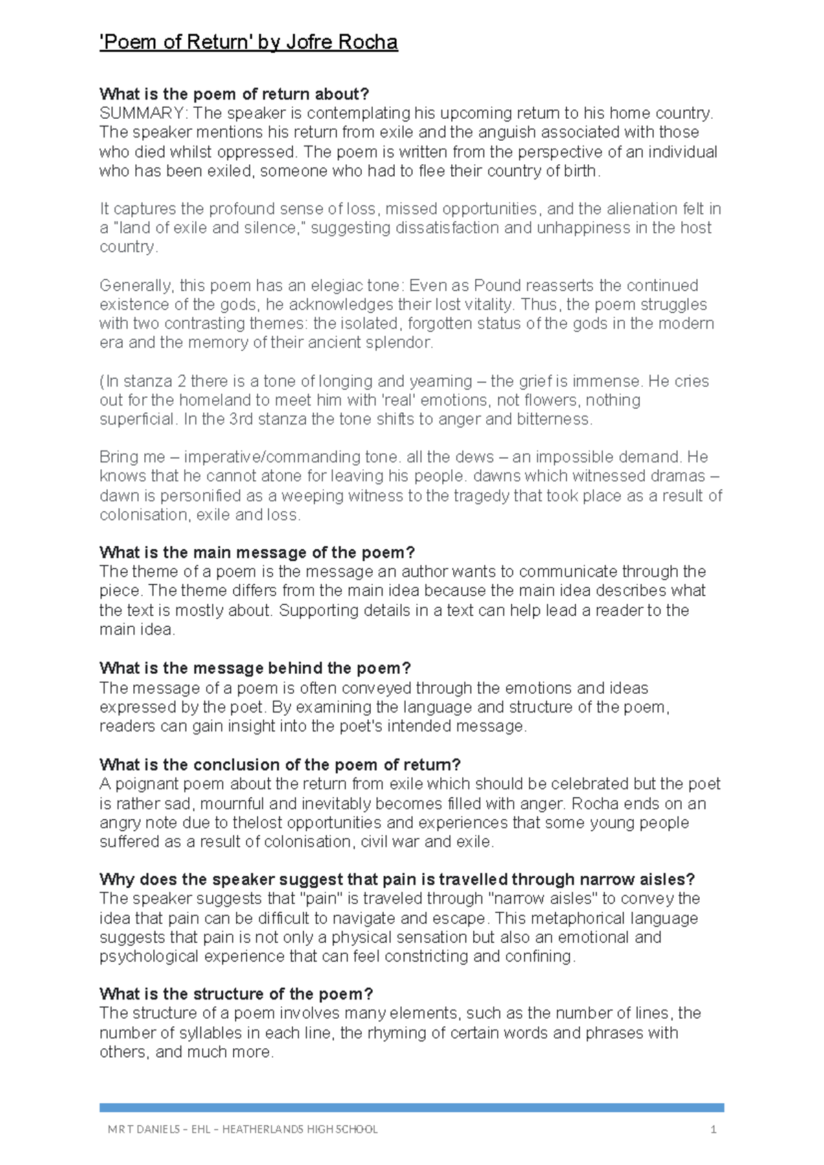 Poem of Return (EHL) - In-Depth Analysis and Interpretation - Studocu