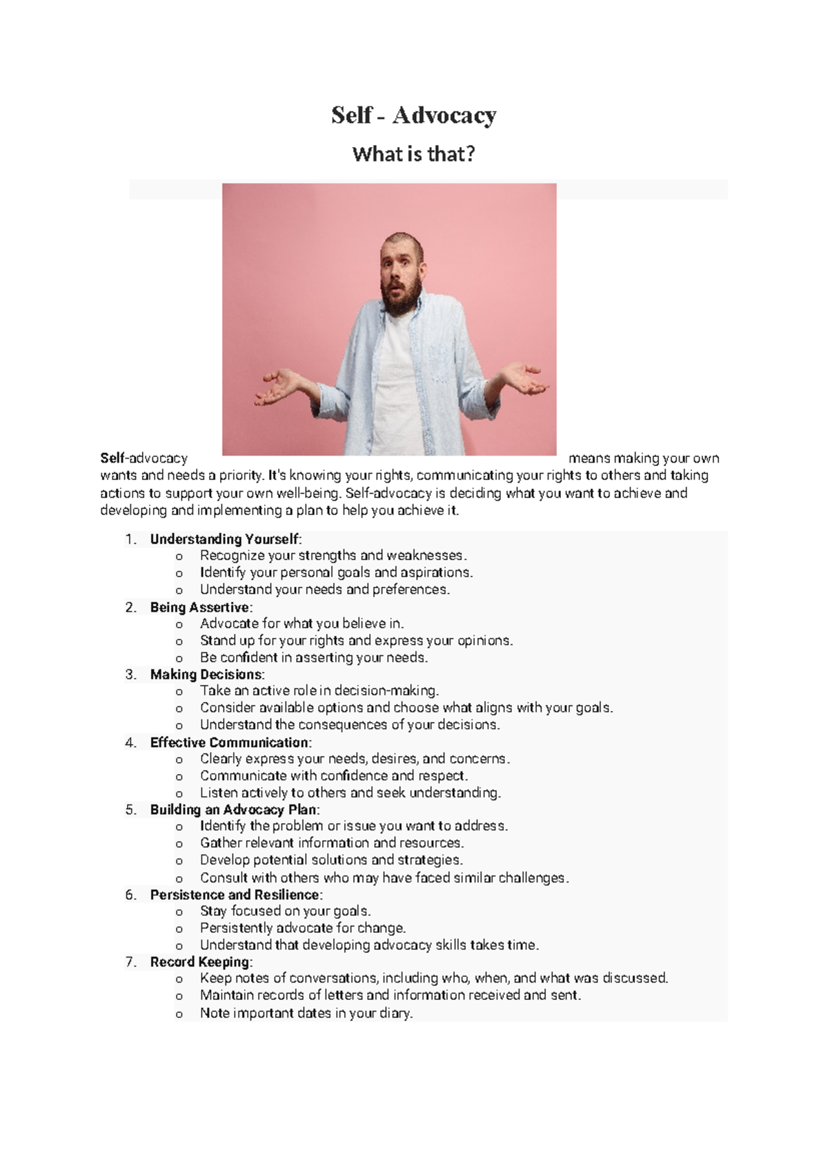 Self-Advocacy Skills Outline: Essential Strategies for Success - Studocu