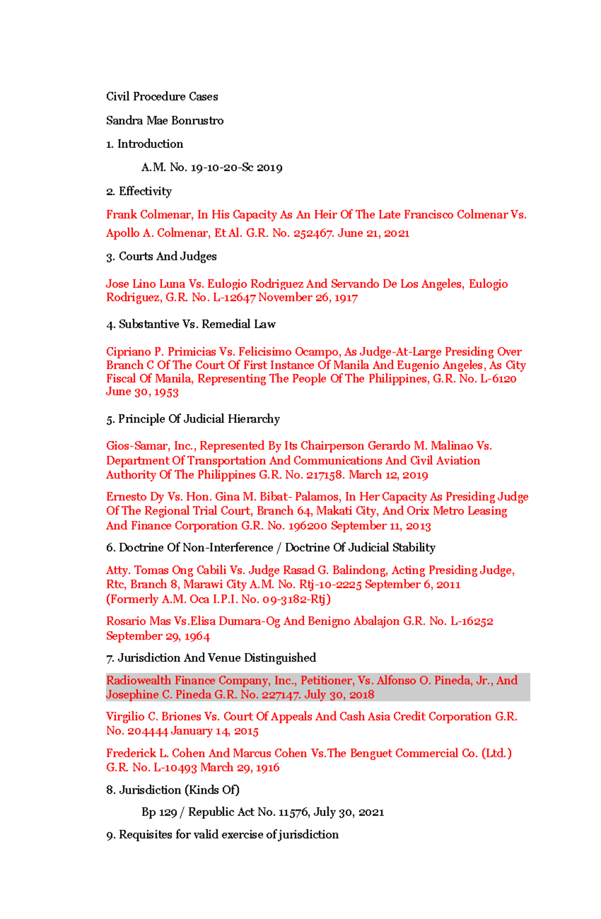 Civil Procedure Case Summaries and Key Principles (A.M. Nos.) - Studocu