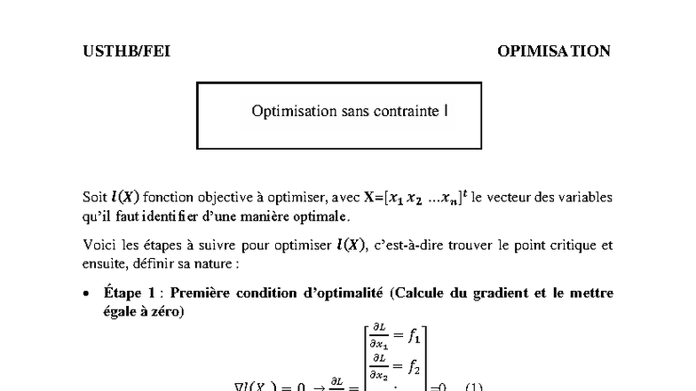 Optimisation sans contrainte I - Résumé 1 (OPIM) - Studocu