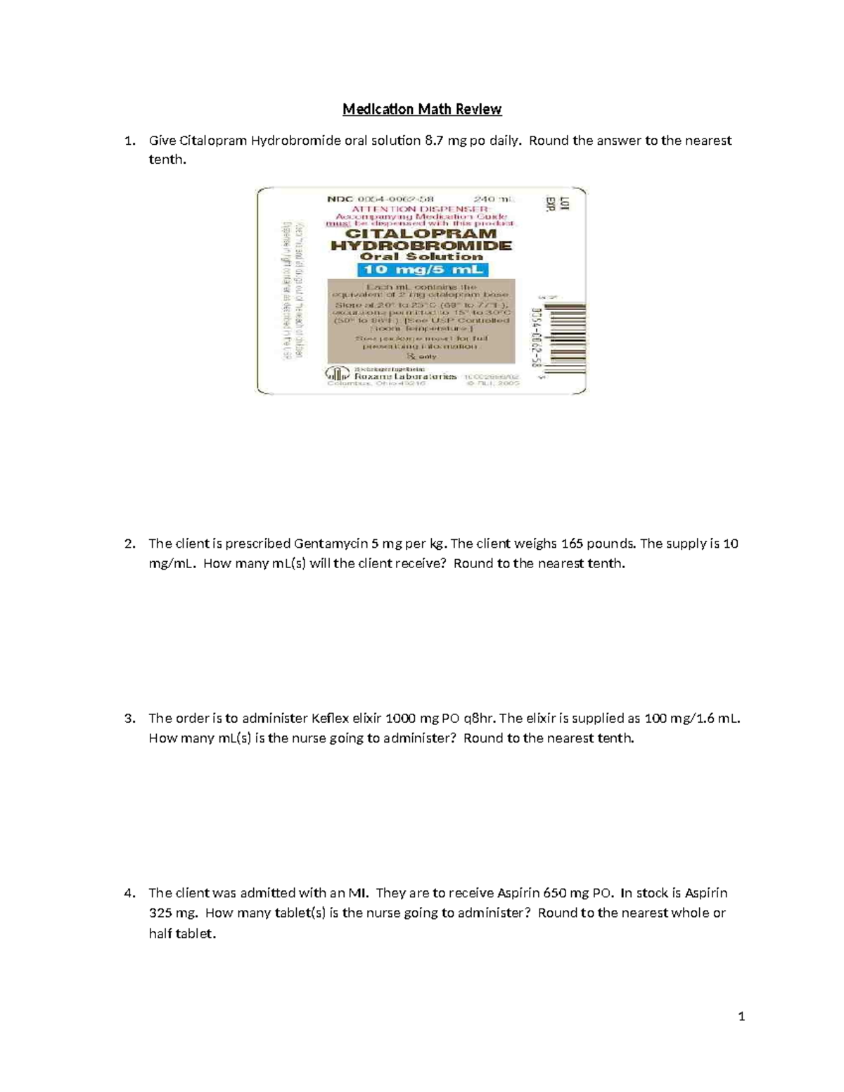 Medication Math Review 1 (Course Code: Med Math) - Studocu