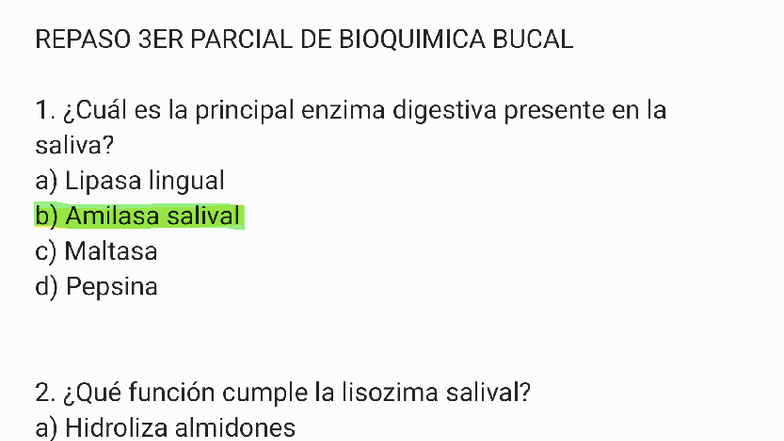 Repaso 3er Parcial de Bioquímica Bucal 1: Preguntas y Respuestas - Studocu