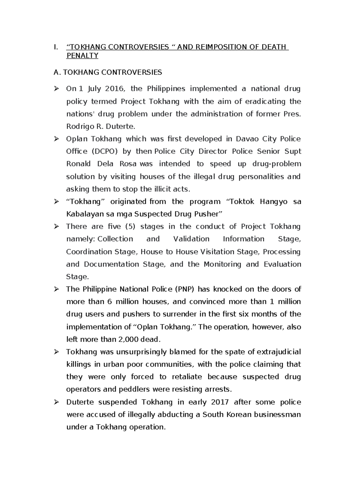 RPH TASK 4 - Activity - I. “TOKHANG CONTROVERSIES “ AND REIMPOSITION OF ...