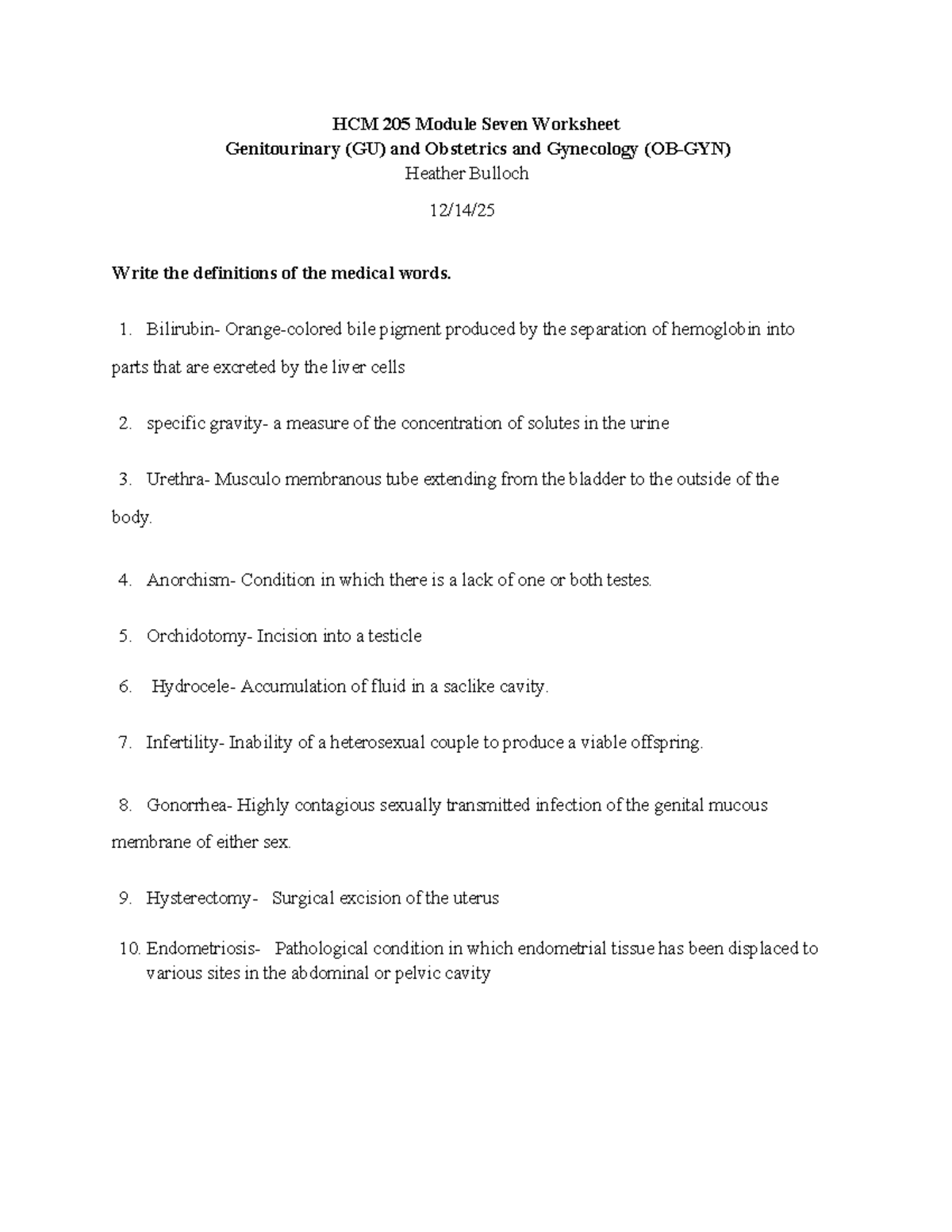 HCM 205 Module 7 Worksheet: GU & Obstetrics Definitions and Case ...
