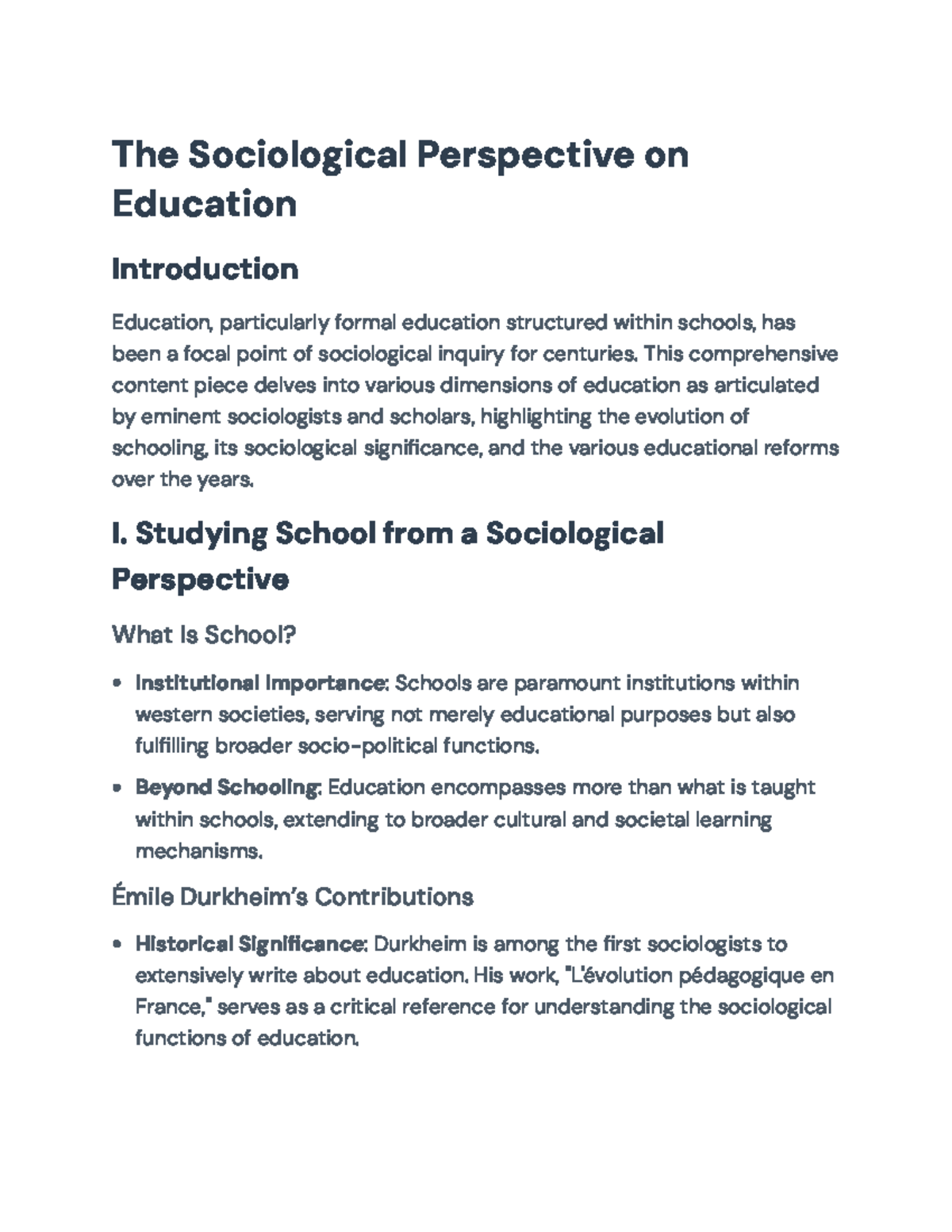 Sociological Perspectives on Education: Historical Insights and Reforms ...