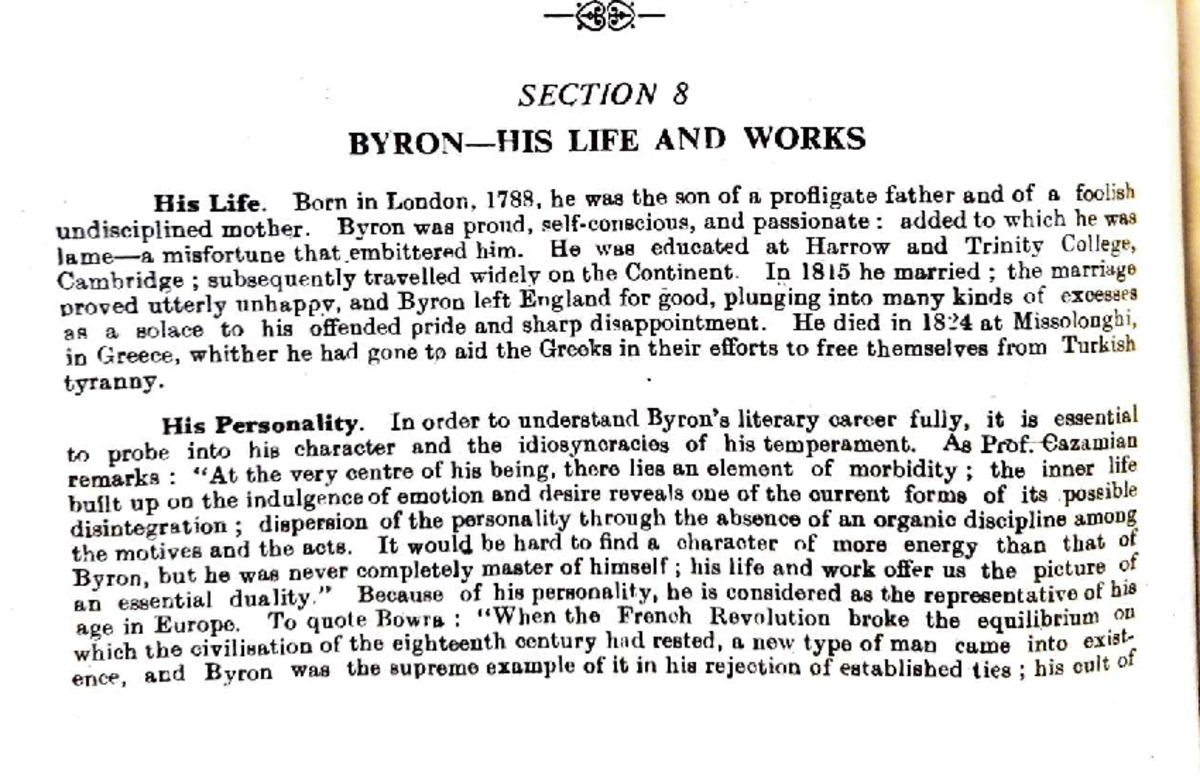 Byron's Life and Works: A Study of His Poetry and Influence - Studocu