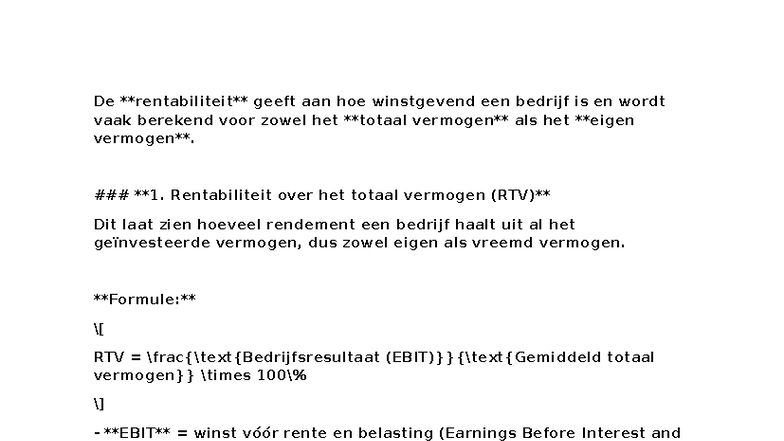 Rentabiliteit van Bedrijven: RTV en REV Uitleg en Formules - Studeersnel