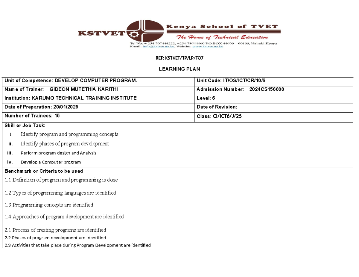 Developing a Computer Program Learning Plan IT/OS/ICT/CR/10 Final Guide ...