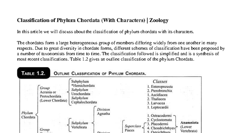 DS Zoology: Classification of Phylum Chordata - Sem 3 Notes - Studocu