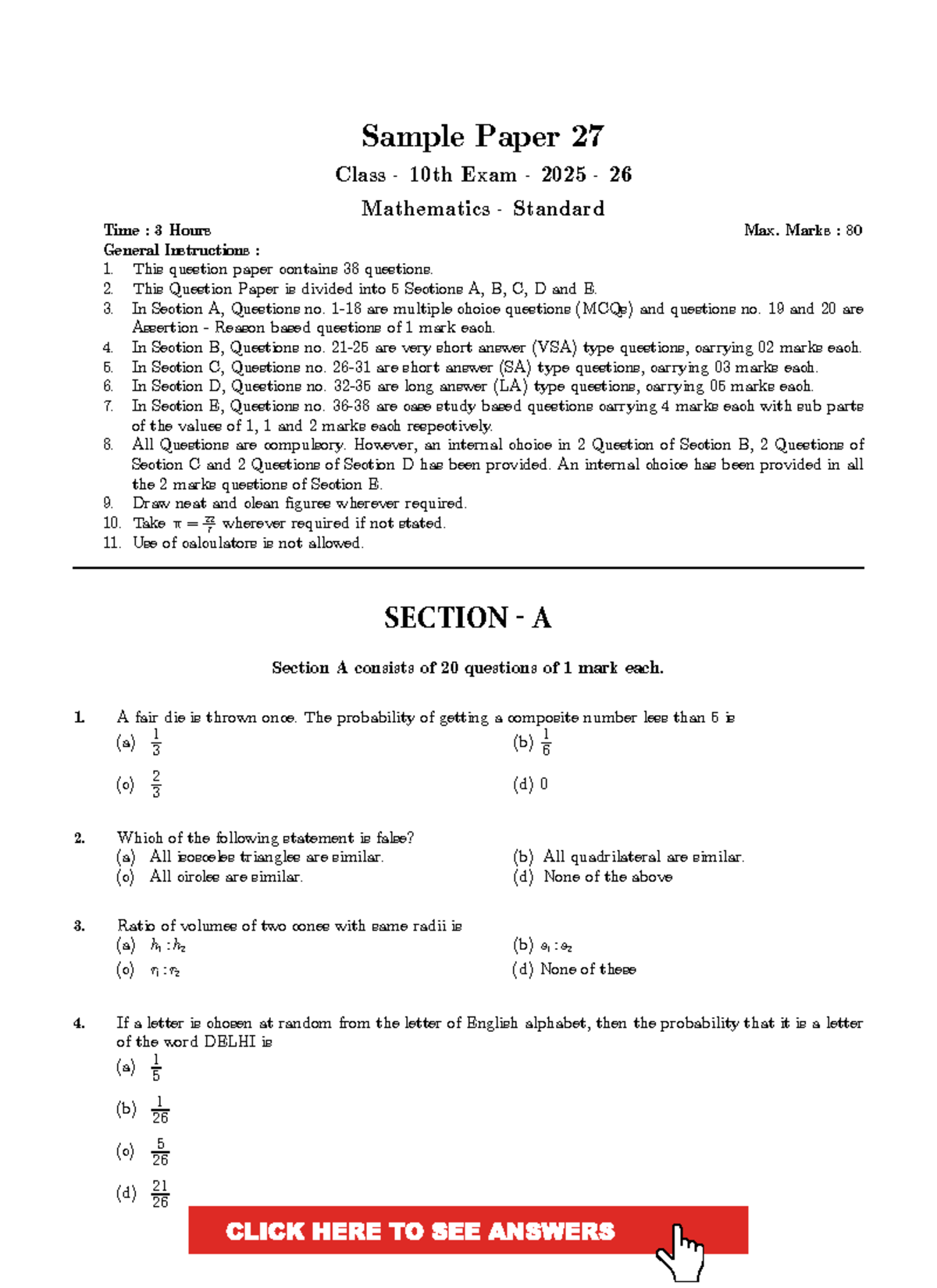 NODIA APP Sample Paper 27 - Class 10 Maths Exam 2025 - Studocu